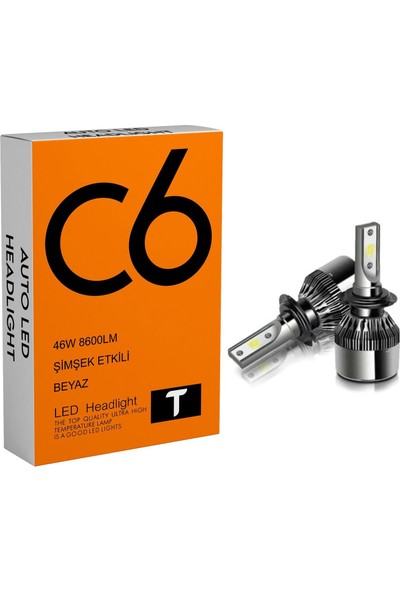 C6 LED Xenon 2 Adet H7 LED Xenon 46W 8600LM 6500K Far Ampülü Seri =t-T-Xen C6 LED Xenon 2 Adet H7 LED Xenon 46W 8600LM 6500K Far Ampülü Seri =t-T-Xen