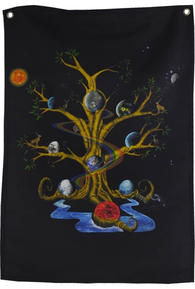 Kedikerekedi Gezegenler Ve Hayat Ağacı Duvar Halısı Örtüsü