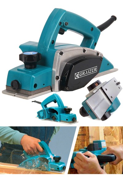 Graizer 3200 Watt Bakir Sargılı Metal Şanzuman Çift Bıçakli Planya Rende Makinesi Mavi