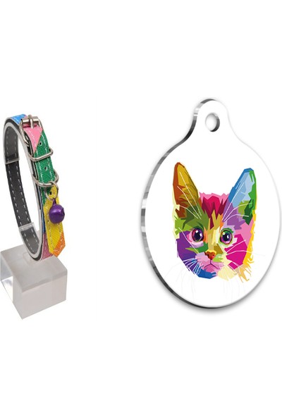 Altın Pati Illüstrasyon Renkli Yuvarlak Kedi Künyesi+Desenli Deri Kedi Köpek Boyun Tasması 30 cm Altın Pati Illüstrasyon Renkli Yuvarlak Kedi Künyesi+Desenli Deri Kedi Köpek Boyun Tasması 30 cm