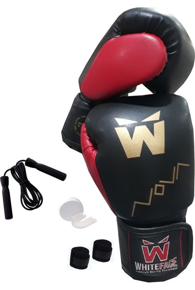 WhiteFace Boks Eldiveni & Kickboks Eldiveni & Muay Thai Eldiveni & Kick Boks Eidiveni + Bandaj + Dişlik + Atlama Ipi Seti WhiteFace Boks Eldiveni & Kickboks Eldiveni & Muay Thai Eldiveni & Kick Boks Eidiveni + Bandaj + Dişlik + Atlama Ipi Seti