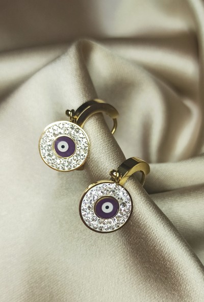 Serra Kadın Gold Nazar Boncuğu Detaylı Halka Çelik Küpe