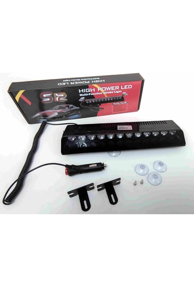 Sm Motors Cam Içi Vantuzlu Çakar 12 Ledli Makam Çakarı 15 Modlu Kırmızı-Mavi