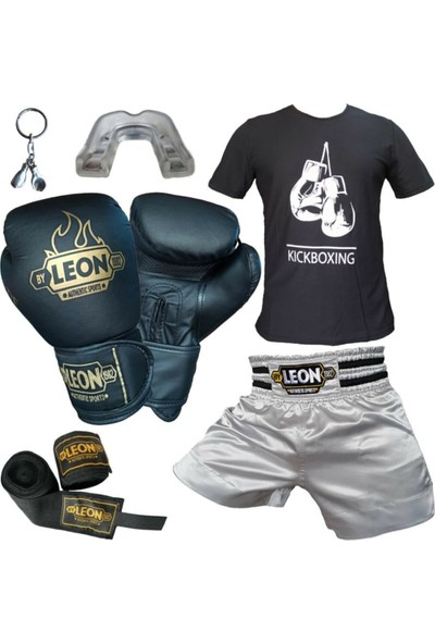 By Leon 1982 Blade Boks Eldiveni, Ground Kick Boks Şortu, Tişört, Bandaj, Dişlik Seti Gümüş By Leon 1982 Blade Boks Eldiveni, Ground Kick Boks Şortu, Tişört, Bandaj, Dişlik Seti Gümüş