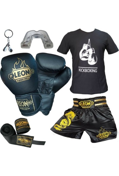 By Leon 1982 Boks Eldiveni, Leon Dragon Kick Boks Şortu, Tişört, Bandaj, Dişlik Seti Siyah By Leon 1982 Boks Eldiveni, Leon Dragon Kick Boks Şortu, Tişört, Bandaj, Dişlik Seti Siyah