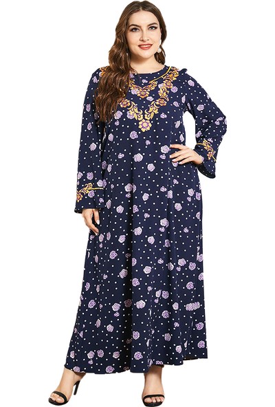 FridayIn Kadın Bohem Yuvarlak Yaka Çiçekli Rahat Kaftan (Yurt Dışından)