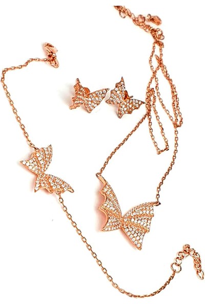 Ose Shop Pırlanta Işıltısında Zirkon Taşlı Italyan Tasarımı 925 Ayar Gümüş Rose Set Takım Ose Shop Pırlanta Işıltısında Zirkon Taşlı Italyan Tasarımı 925 Ayar Gümüş Rose Set Takım