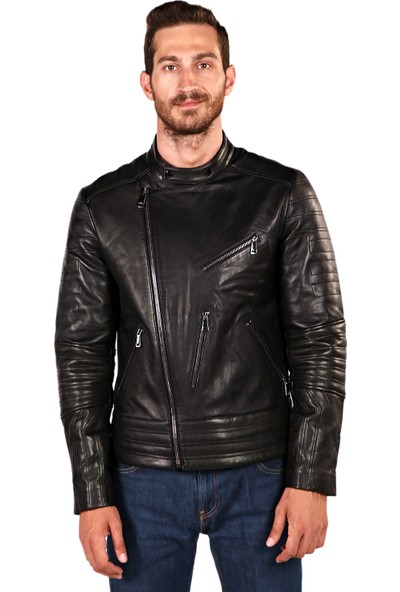 İmge Deri Biker Yan Fermuarlı Deri Spor Mont