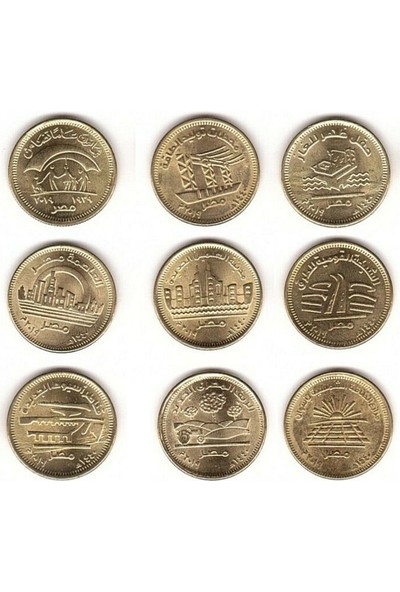 Benim Koleksiyonum Mısır 9 Farklı 50 Piastres-Kuruş Yabancı Madeni Eski Para Seti (2019)