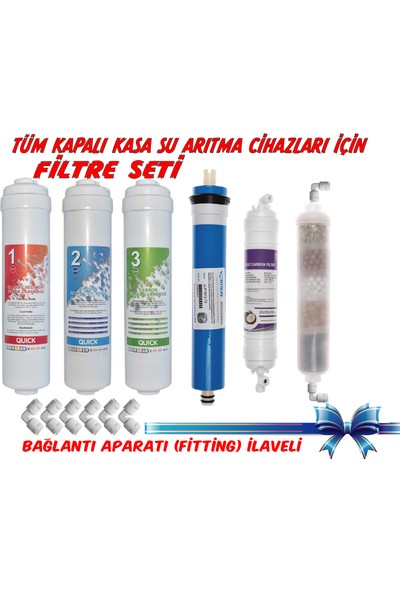 Sulook Kapalı Kasa Su Arıtma Cihazlarına Uyumlu 6'lı Filtre Seti, 10 Aşamalı Vontron Membranlı Sulook Kapalı Kasa Su Arıtma Cihazlarına Uyumlu 6'lı Filtre Seti, 10 Aşamalı Vontron Membranlı