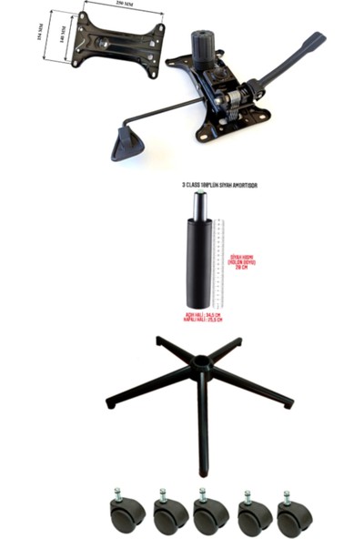 Tura Ofis Çift Kollu Mekanizma, Siyah Amortisör, Ahtapot Metal Ayak, Siyah Tekerlek