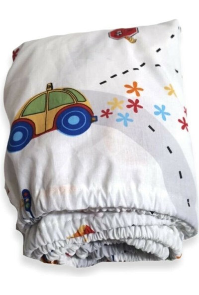 Bebek Özel %100 Pamuklu Bebek ve Çocuk Lastikli Çarşaf Trafik Arabalı 120X200