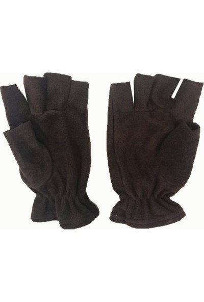 Asker Vadisi Eldiven Polar Kesik Parmaklı Bekçi Eldiveni Kahverengi Renk