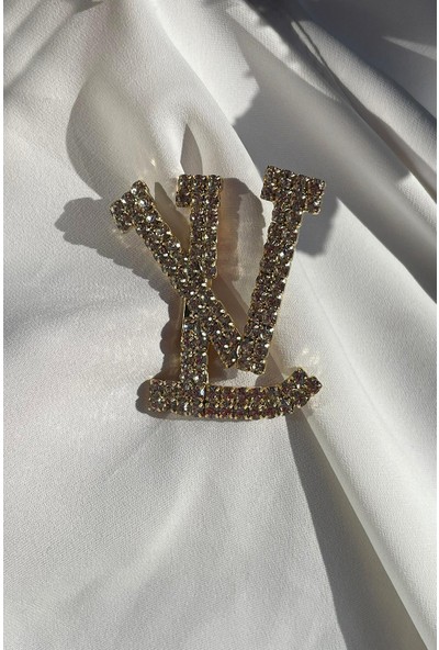 Takı Noktası Altın Renk Louis Vuitton Model Zirkon Taşlı Broş