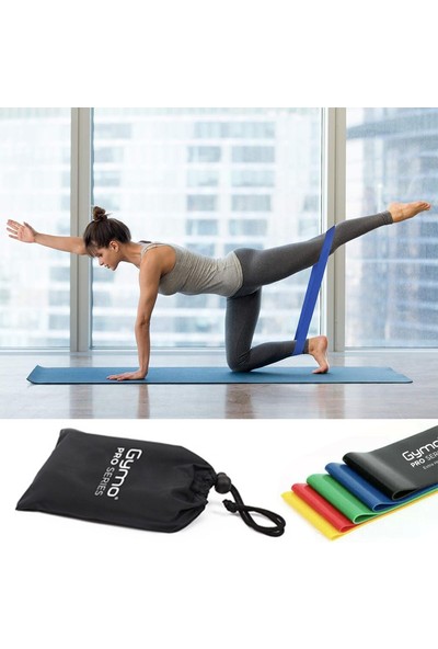 Gymo Çantalı Direnç Bandı Fitness Pilates Esnetme Lastiği 5'li Set