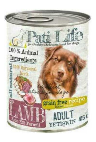 Pati Life Tahılsız Kuzu Etli Konserve Yetişkin Köpek Maması 24 x 415 Gram