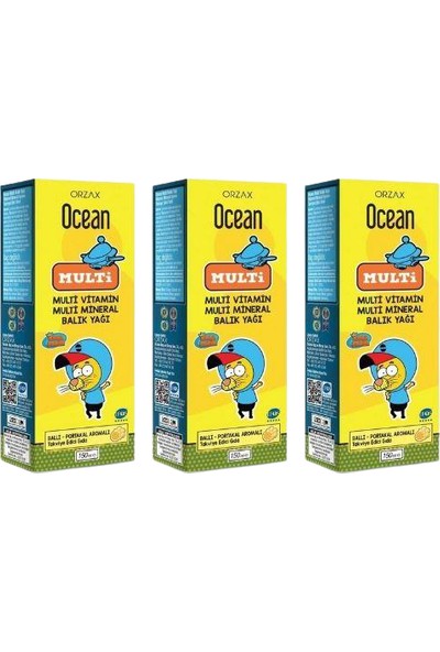 Orzax Ocean Omega 3 Balık Yağı Şurup Ballı-Portakal Aromalı 150 ml x 3 Orzax Ocean Omega 3 Balık Yağı Şurup Ballı-Portakal Aromalı 150 ml x 3