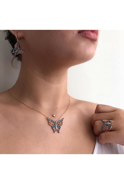 Beyazıt Takı Rose Turkuaz Kelebek Gümüş Set Beyazıt Takı Rose Turkuaz Kelebek Gümüş Set