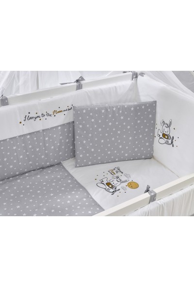 Meltem Smart Moon Gri Nakışlı Pamuklu Bebek Uyku Seti - 60x120 cm