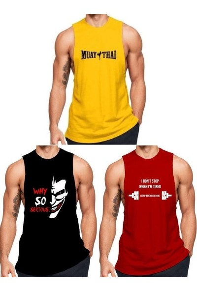 Black İstanbul 3'lü Set Erkek Regular Fit Baskılı Bisiklet Yaka Kolsuz T-Shirt