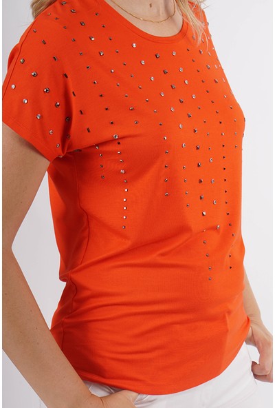 Ella Camelia Kadın Taş Detaylı Bluz 501055 Oranj Ella Camelia Kadın Taş Detaylı Bluz 501055 Oranj