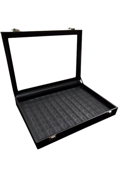 kutuveaksesuar Camlı Yüzük Kutusu Tırnaklı Siyah