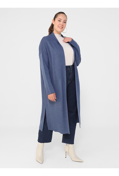 Alia Büyük Beden Triko Hırka - Mavi Melanj - Alia