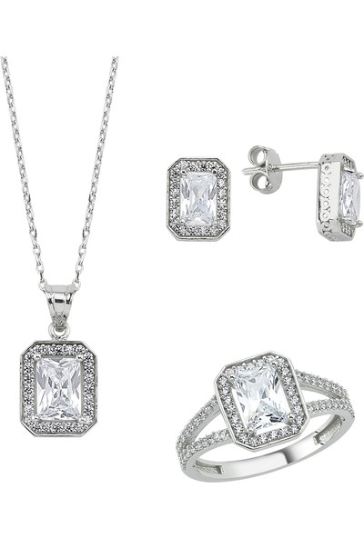 Moserini Mos Altın 3'lü Altın Tek Taş Set(6.8gr-Kolye-Küpe-Yüzük)