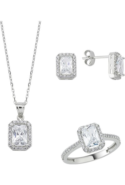 Moserini Mos Altın 3'lü Altın Tek Taş Set(6gr-Kolye-Küpe-Yüzük)