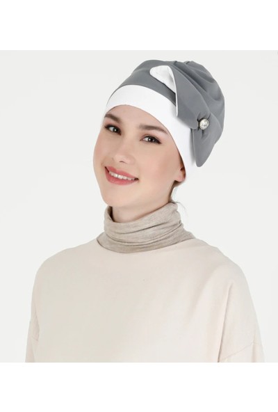 Naymila Günlük Kadın Tesettür Giyim Başörtüsü Hazır Türban Tek Taşlı Hazır Bone Gri