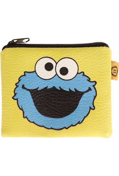 Attach Mavi Kurabiye Canavarı Tasarımlı Süet Bozuk Para Cüzdanı