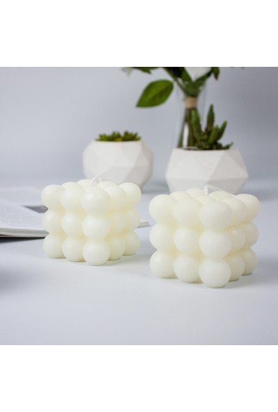 Mument Bubble 2'li Dekoratif Mum Seti Krem