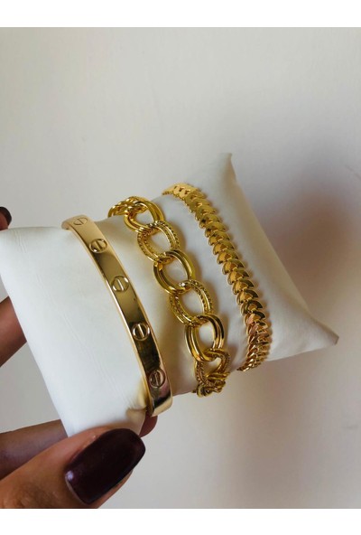 Bioaksesuar Kadın Gold Renk Çelik Kombin Bileklik