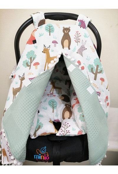 Babylifehome Pikeli Muslin Kumaştan Puset Örtüsü ve Minderi Babylifehome Pikeli Muslin Kumaştan Puset Örtüsü ve Minderi