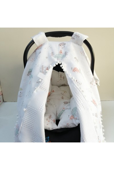 Babylifehome Pikeli Muslin Kumaştan Puset Örtüsü ve Minderi Babylifehome Pikeli Muslin Kumaştan Puset Örtüsü ve Minderi