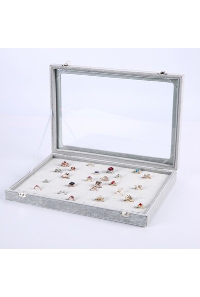 Özer Kutu Camlı Kapaklı Batırlmalı 100 Lü Yüzük Tablası Gri Özer Kutu Camlı Kapaklı Batırlmalı 100 Lü Yüzük Tablası Gri