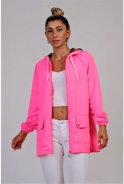 Keyifli Moda Kadın Fuşya Yıldız Kapüşonlu Cepli Ince Yağmurluk Keyifli Moda Kadın Fuşya Yıldız Kapüşonlu Cepli Ince Yağmurluk