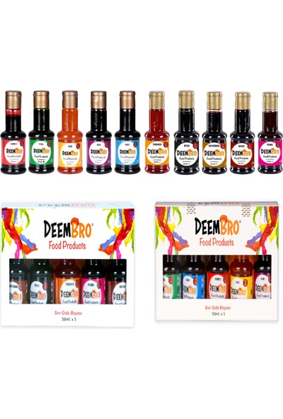 Deembro Sıvı Gıda Boyası Seti Tüm Renkler 10 Adet 10 Renk 50 ml x 10 Adet Su Bazlı Likit Gıda Boyaları Deembro Sıvı Gıda Boyası Seti Tüm Renkler 10 Adet 10 Renk 50 ml x 10 Adet Su Bazlı Likit Gıda Boyaları