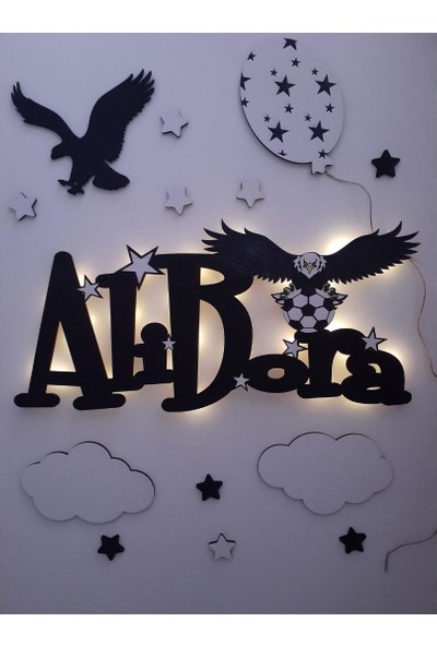 Deniz Tasarım Işıklı Kartallı Beşiktaş Duvar Süsü Seti