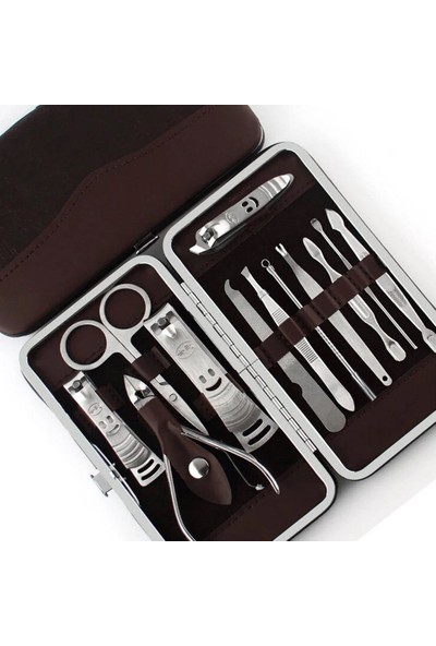 Stella Moda Manikür Pedikür Seti 13 Parça Çantalı Çelik Tırnak Makası Manikür Makası Cımbız Törpü Bakım Seti