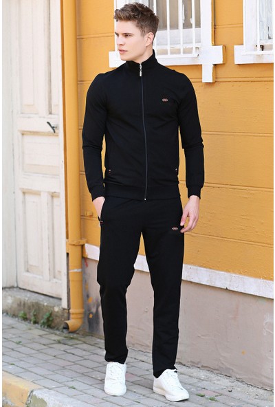Tommy Life Siyah Erkek Dik Yaka Fermuarlı Slim Fit Klasik Paça Eşofman Takımı-85072 Tommy Life Siyah Erkek Dik Yaka Fermuarlı Slim Fit Klasik Paça Eşofman Takımı-85072