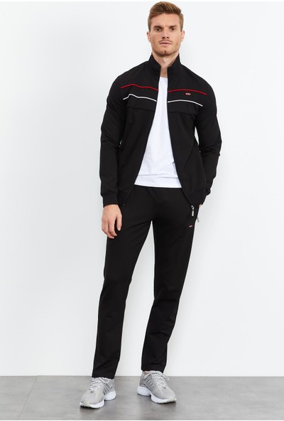 Tommy Life Siyah Erkek Dik Yaka Çizgi Detaylı Slim Fit Klasik Paça Eşofman Takımı-85099 Tommy Life Siyah Erkek Dik Yaka Çizgi Detaylı Slim Fit Klasik Paça Eşofman Takımı-85099