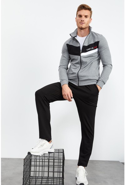 Tommy Life Sport Ön Garnili Gri Melanj-Siyah Erkek Eşofman Takım