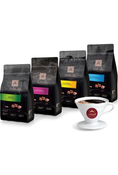 Anisah Dünya Filtre Kahve Seti Gram Öğütülmüş Seramik Demleme Fincanı 4 x 250 gr Anisah Dünya Filtre Kahve Seti Gram Öğütülmüş Seramik Demleme Fincanı 4 x 250 gr