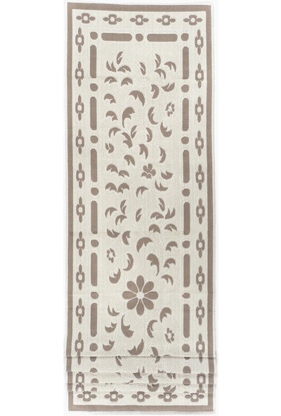 Favora Bukle Pamuklu Kilim 100X400 - Kahverengi - Beyaz