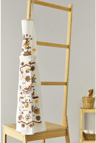 Sevilya Havlulu Mutfak Önlüğü Seti - Ekru - Kahverengi