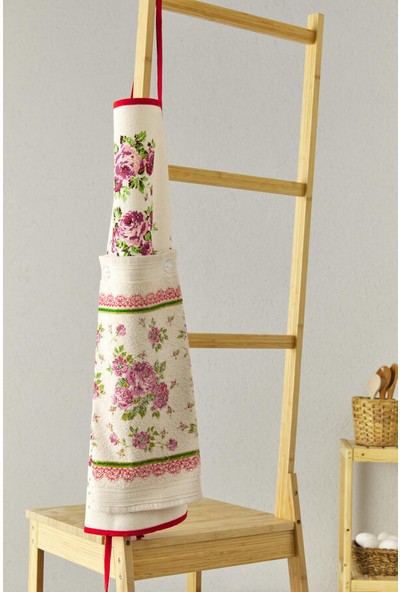 Sevilya Havlulu Mutfak Önlüğü - Ekru - Kırmızı