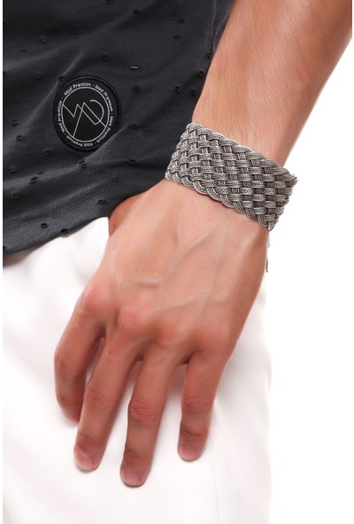 Labalaba Erkek Antik Gümüş Kaplama Ayarlanabilir El Örmesi Trabzon Kazaziye Kelepçe Bileklik