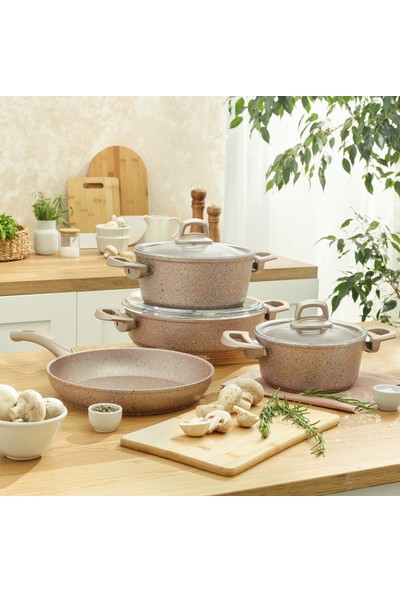 Emsan Premium-S Pro Gold Pink 7 Parça Granit Tencere Seti Emsan Premium-S Pro Gold Pink 7 Parça Granit Tencere Seti