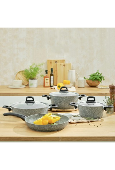 Emsan Premium-S Pro Grey 7 Parça Granit Tencere Seti Emsan Premium-S Pro Grey 7 Parça Granit Tencere Seti
